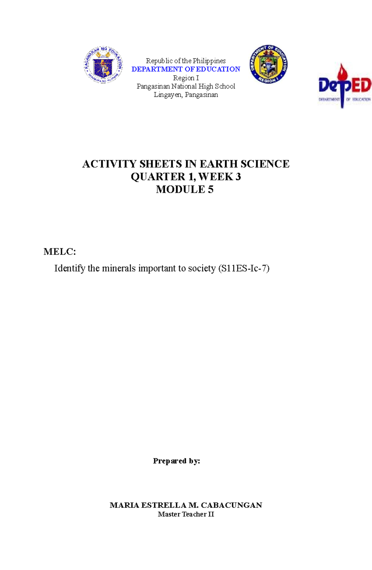 Activity-Sheet Module-5 Week-3 - Republic of the Philippines DEPARTMENT ...