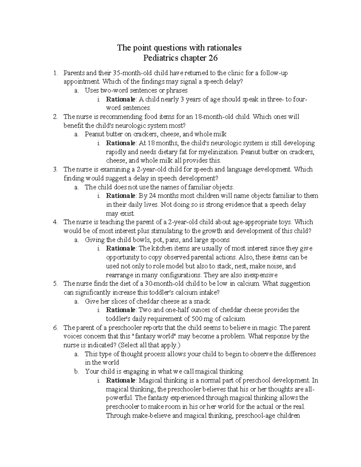 The point ch 26 - The point questions with rationales Pediatrics ...