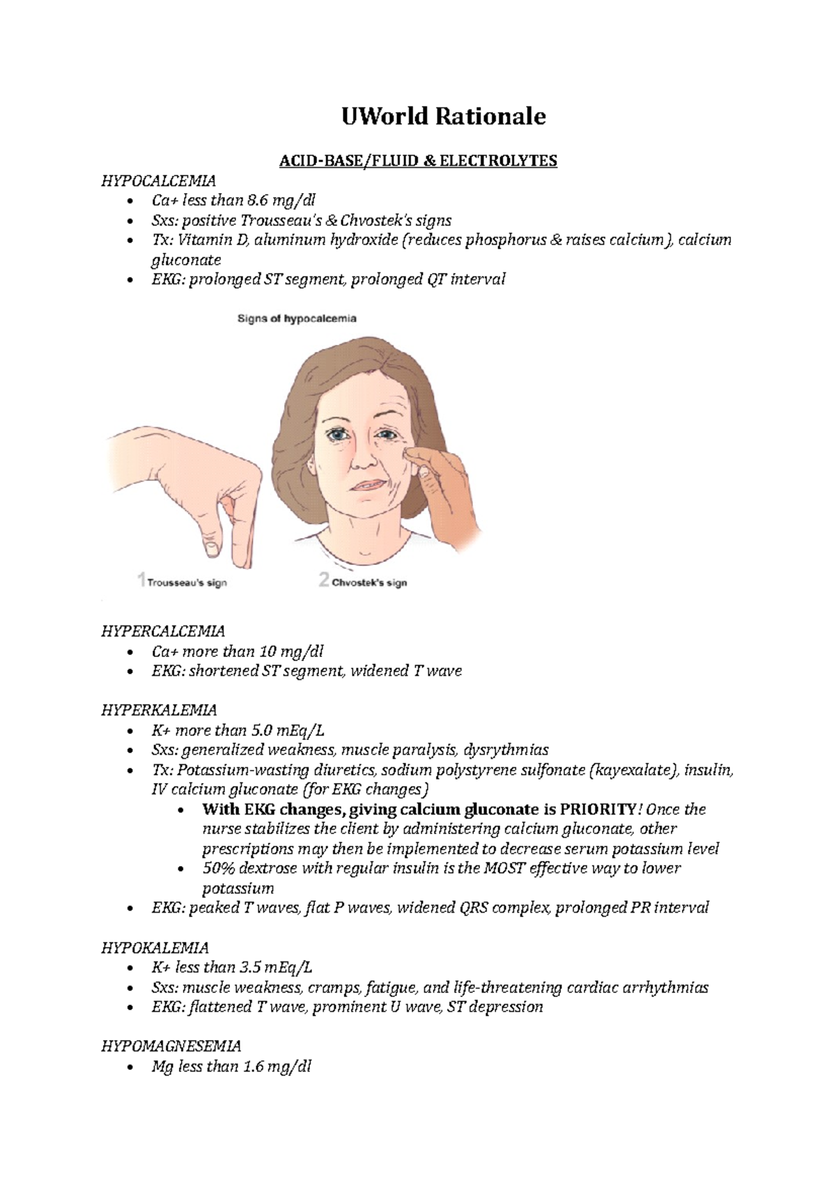 UWorld Rationales - Lecture Notes - UWorld Rationale ACID-BASE/FLUID ...