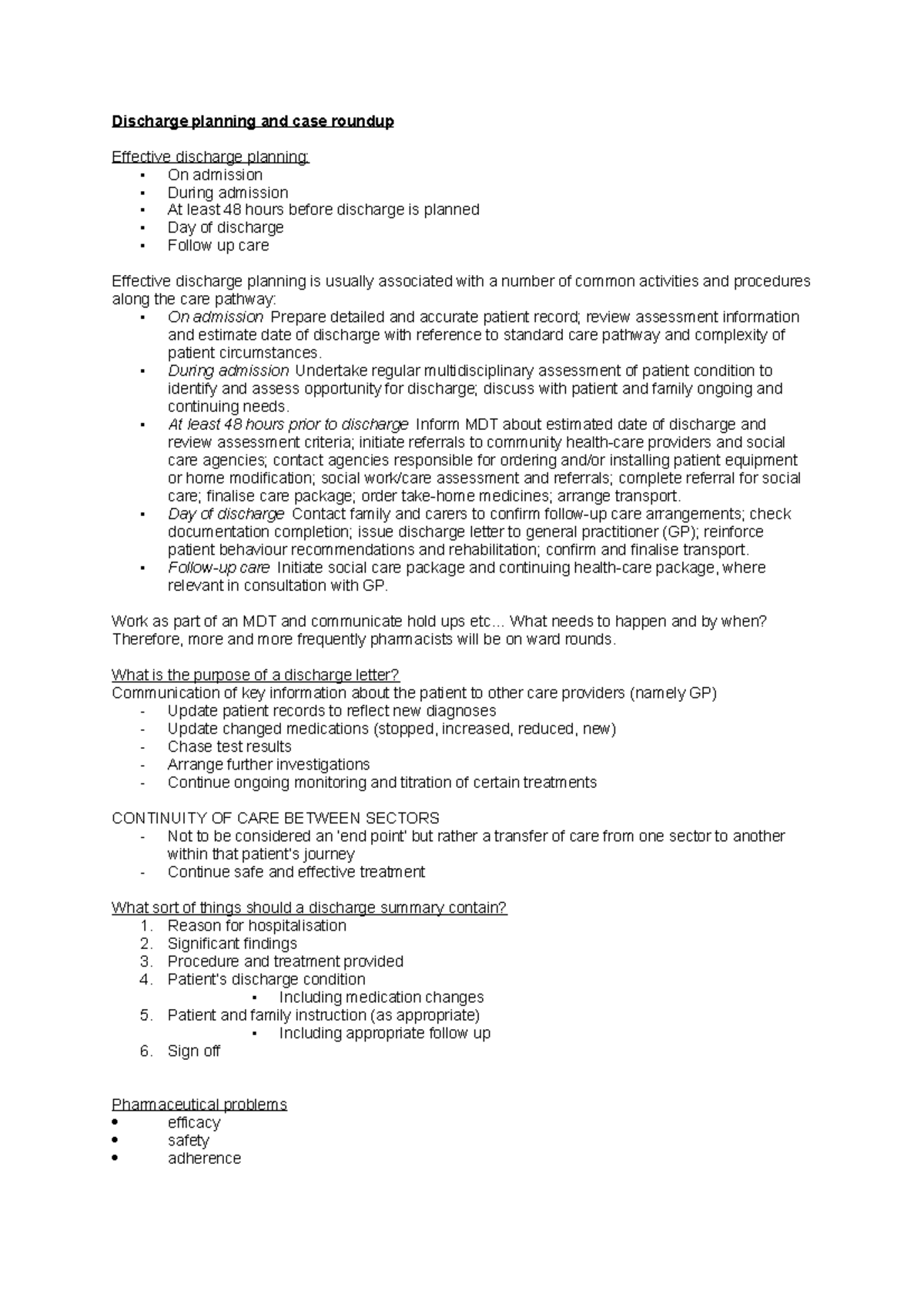 L14 - Discharge planning and case roundup - Discharge planning and case ...