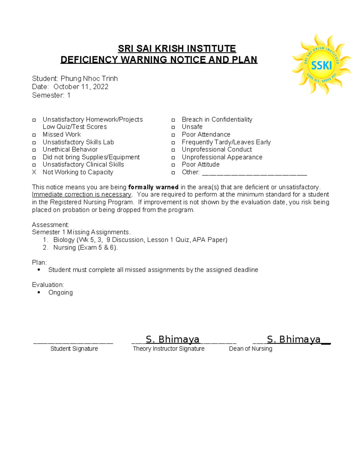 Trinh - document - SRI SAI KRISH INSTITUTE DEFICIENCY WARNING NOTICE ...