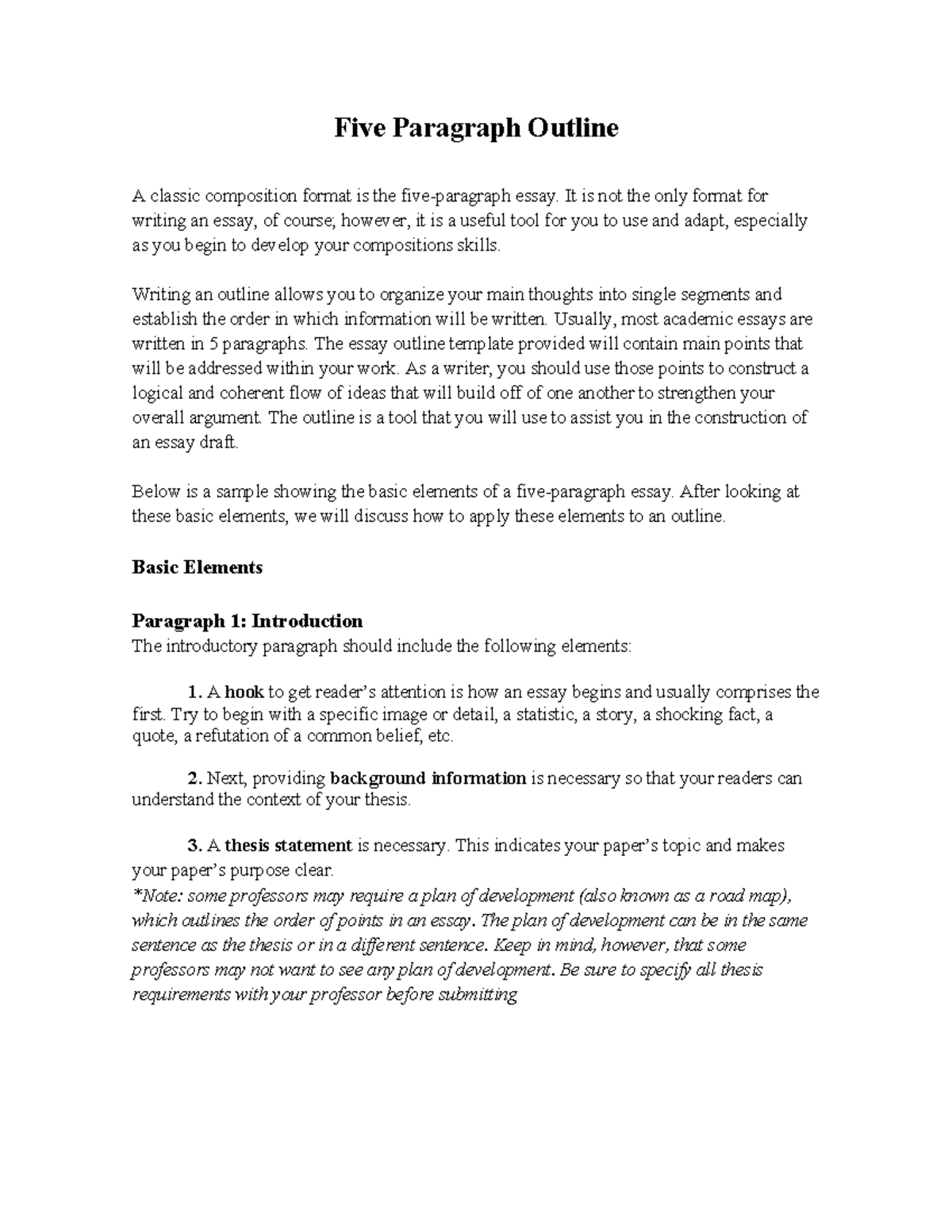 Five paragraph outline guide - Five Paragraph Outline A classic ...