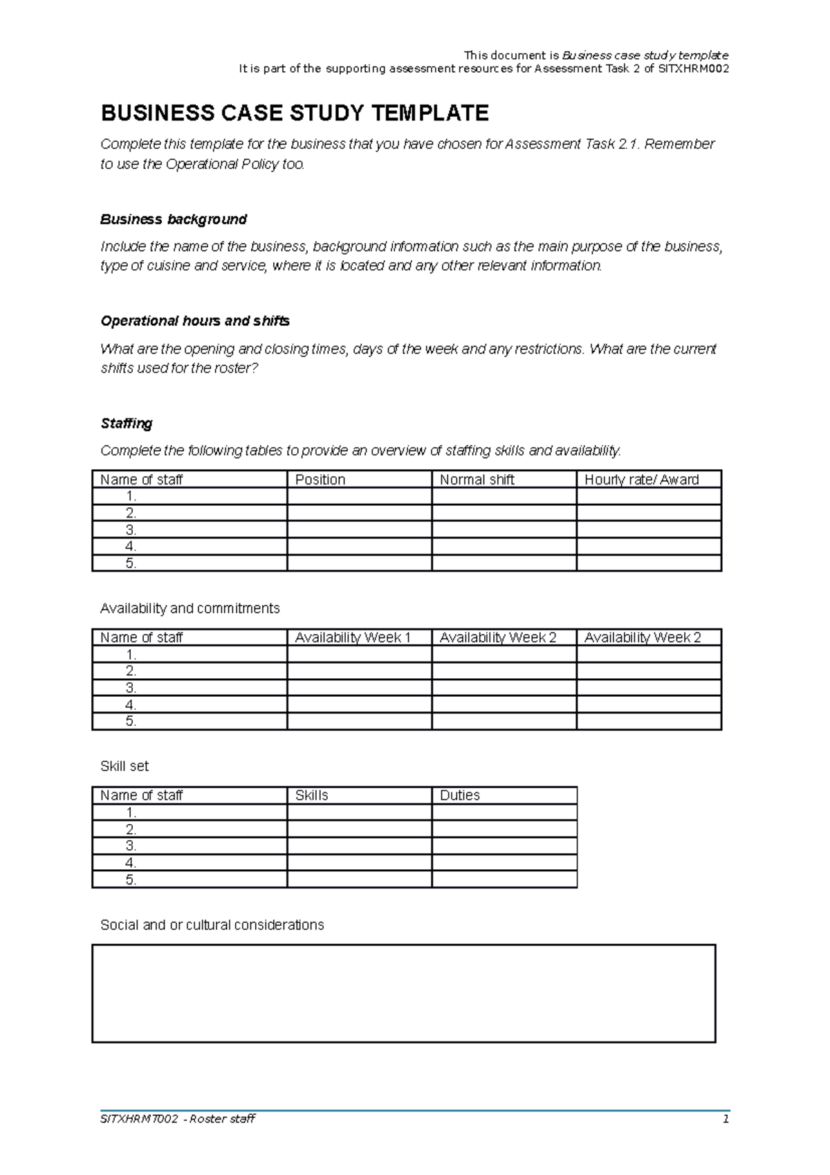 Business Case Study Template - This document is Business case study ...
