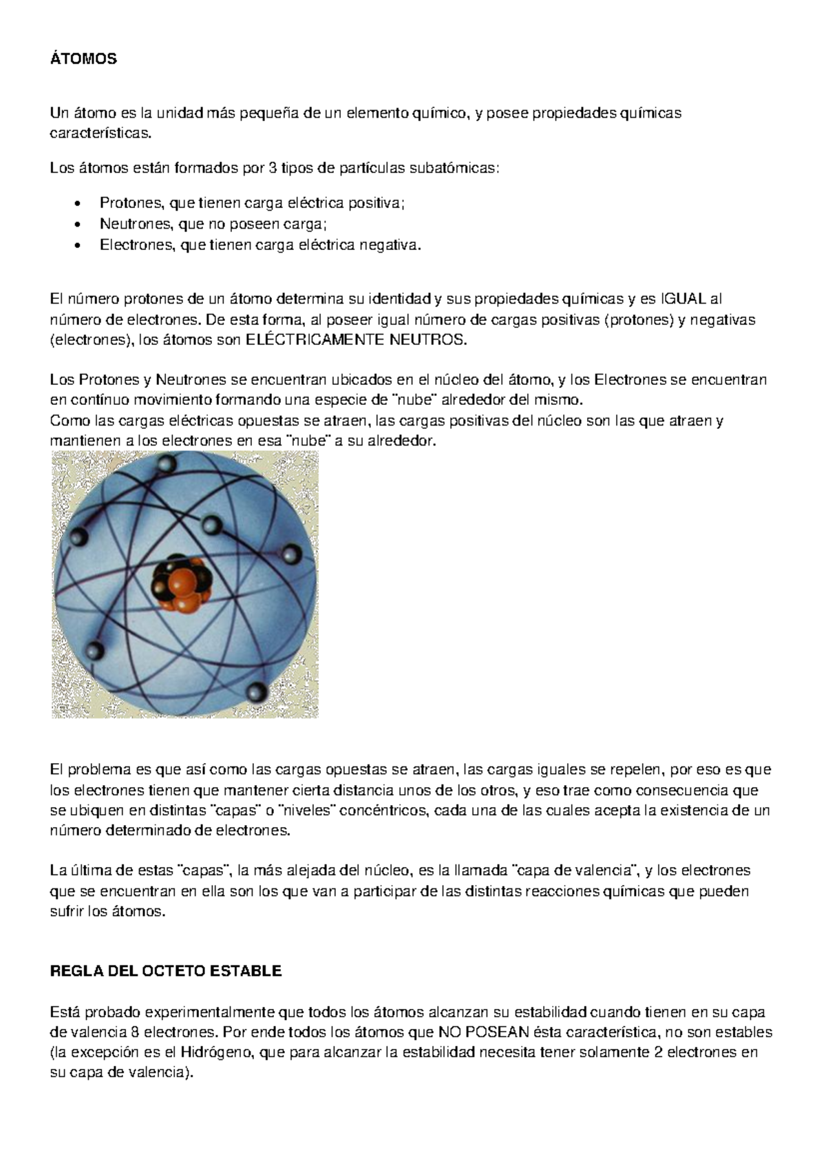 Apunte Química - ATOMO - ÁTOMOS Un átomo es la unidad más pequeña de un ...