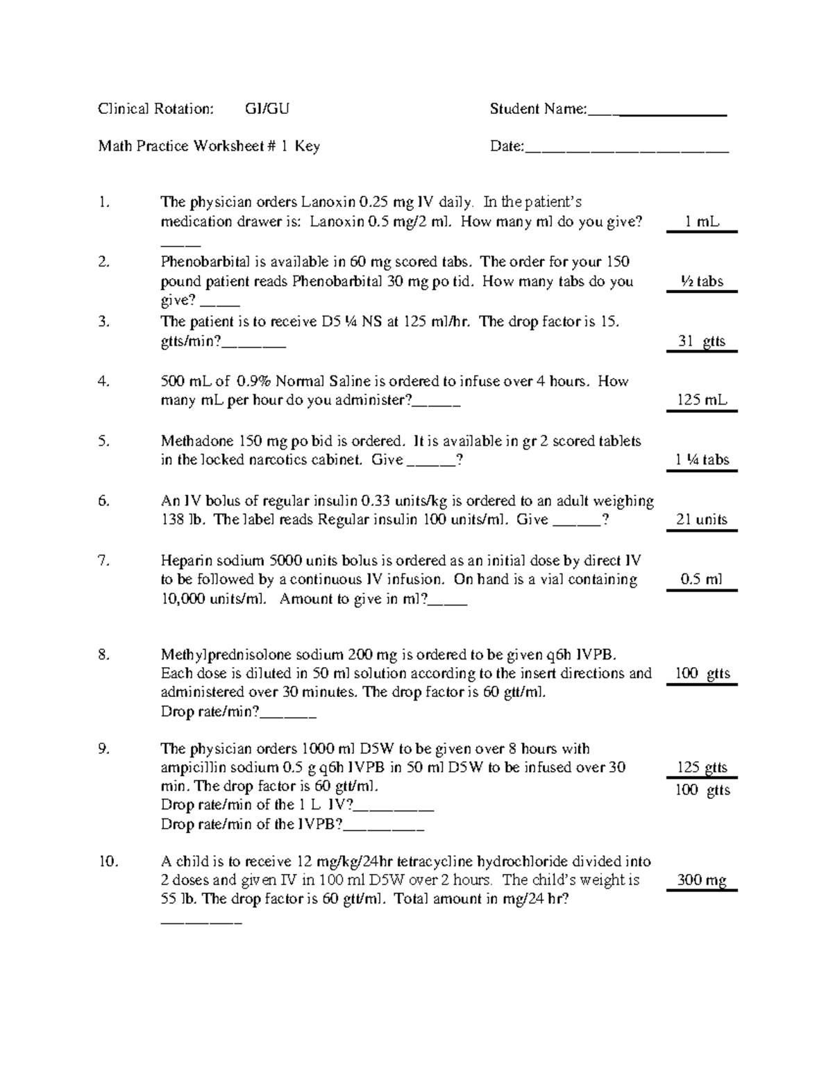 GI-GU1 3-09 - Math Practice Tests - Clinical Rotation: GI/GU Student ...