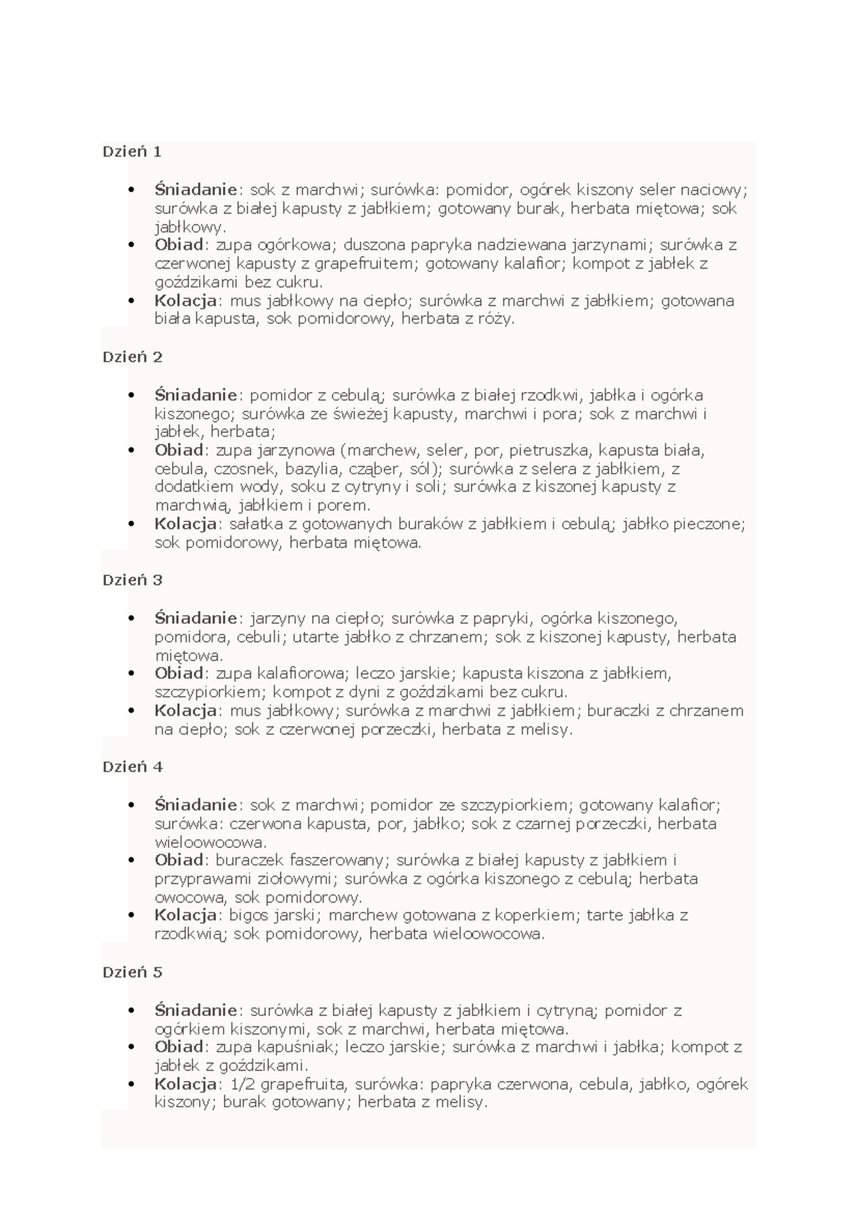 14 dni - przykładowy jadłospis - Ekologistyka - WAT - Studocu