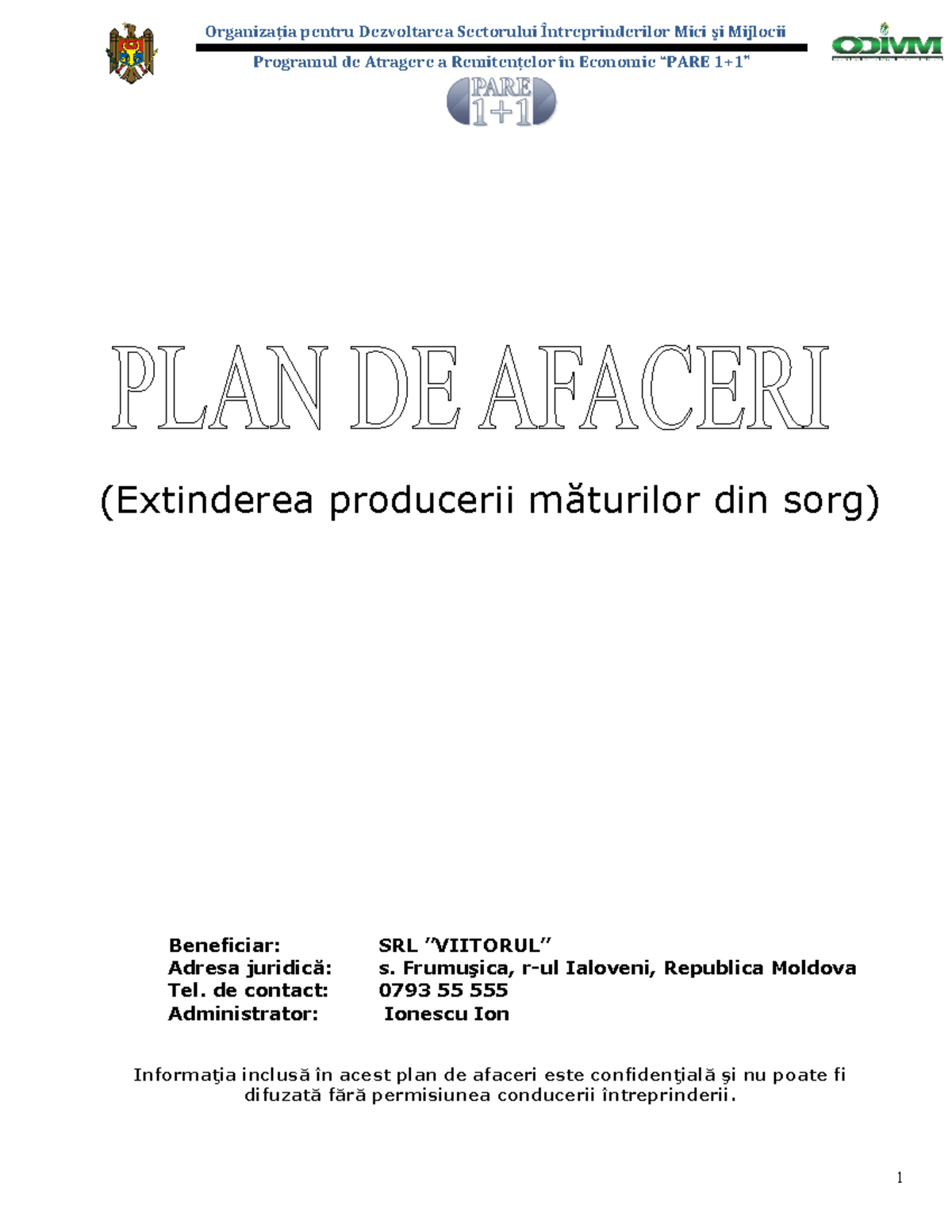 Model PLAN DE Afaceri Completat - Programul de Atragere a Remitenţelor ...