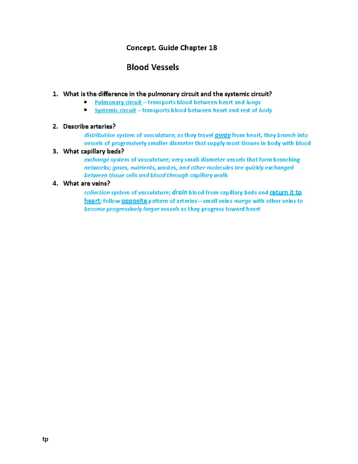 Blood vessels - Concept. Guide Chapter 18 Blood Vessels 1. What is the ...