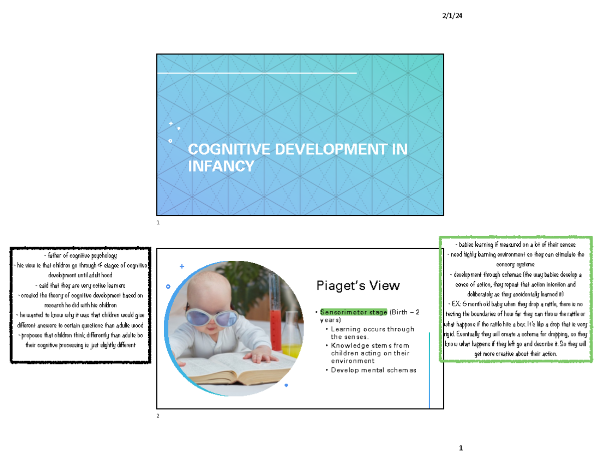 Chapter 5 - Lecture Notes - COGNITIVE DEVELOPMENT IN INFANCY 1 ...