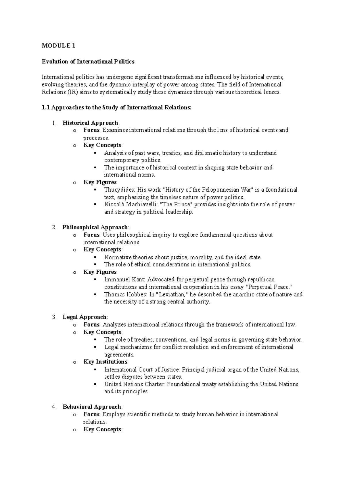 Political Science External Notes - MODULE 1 Evolution of International ...