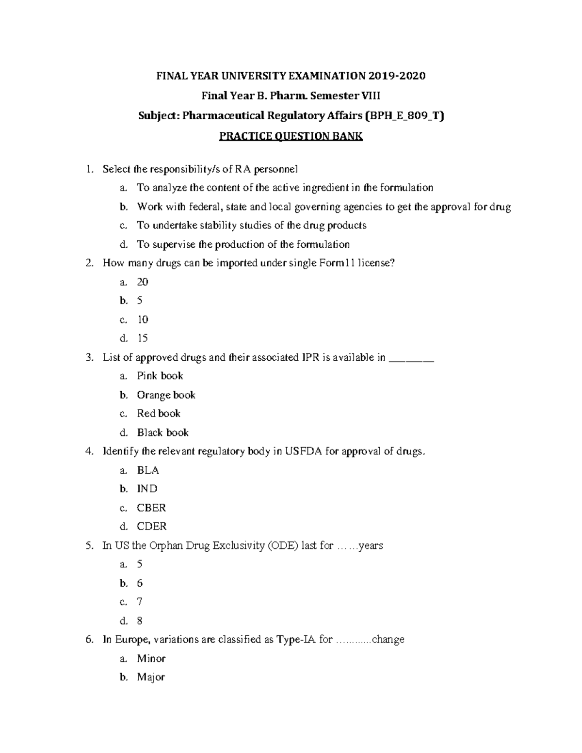 CDoc Practice questions for final year sem 8 regular batch 2019-20 ...