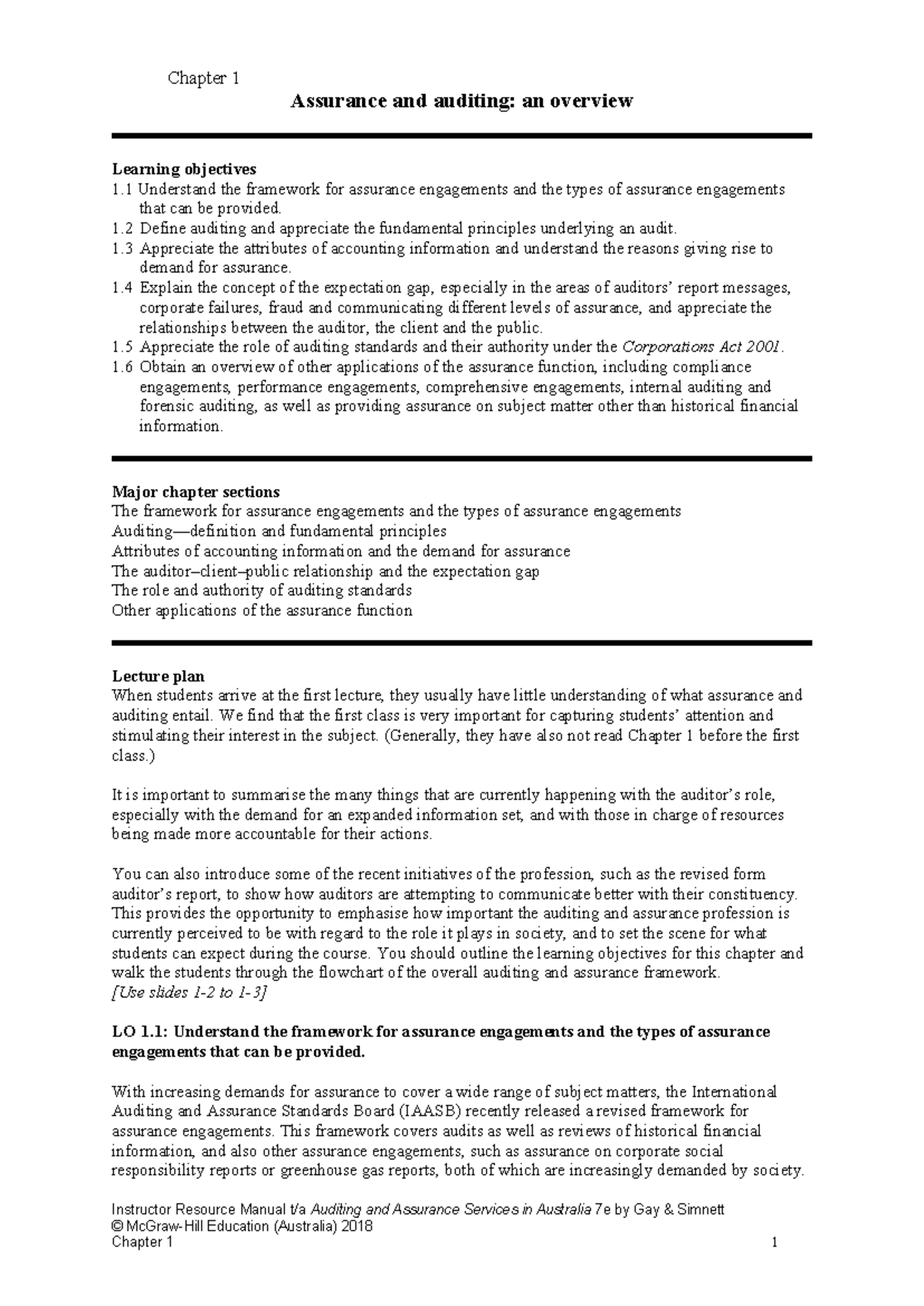 Gay7e IRM Ch01 - book answer - Chapter 1 Assurance and auditing: an overview Learning objectives ...