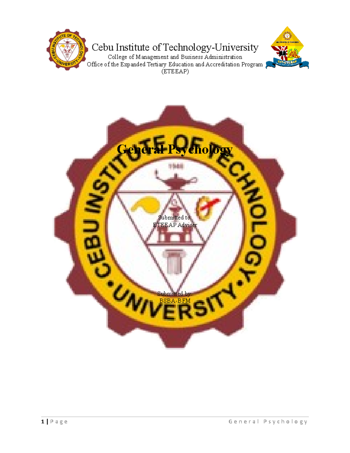 #2 General Psychology - Cebu Institute of Technology-University College ...
