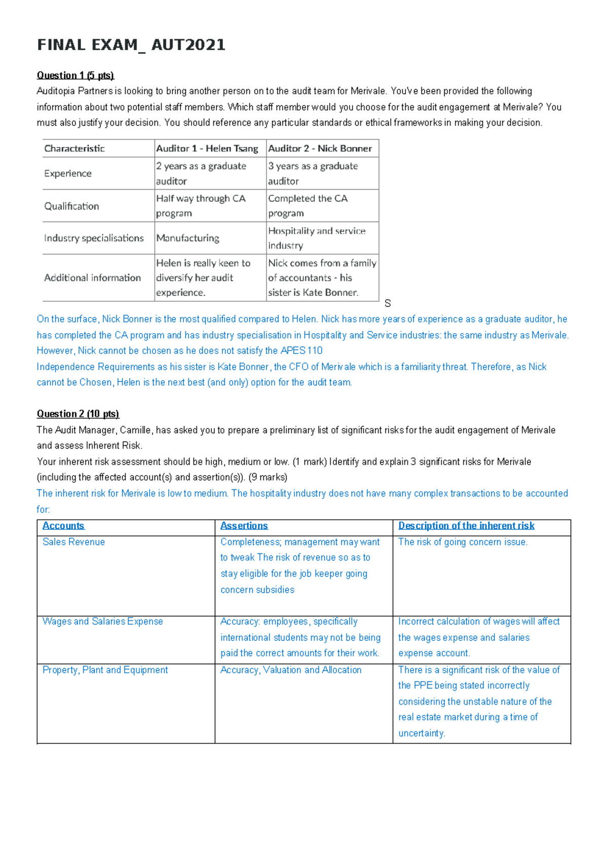 Practice Exam AUT2021 - FINAL EXAM_ AUT Question 1 (5 pts) Auditopia ...