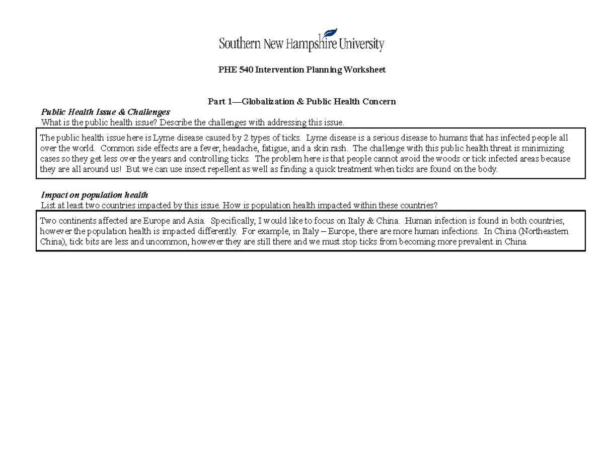 PHE 540 Intervention Planning Worksheet - PHE 540 Intervention Planning ...