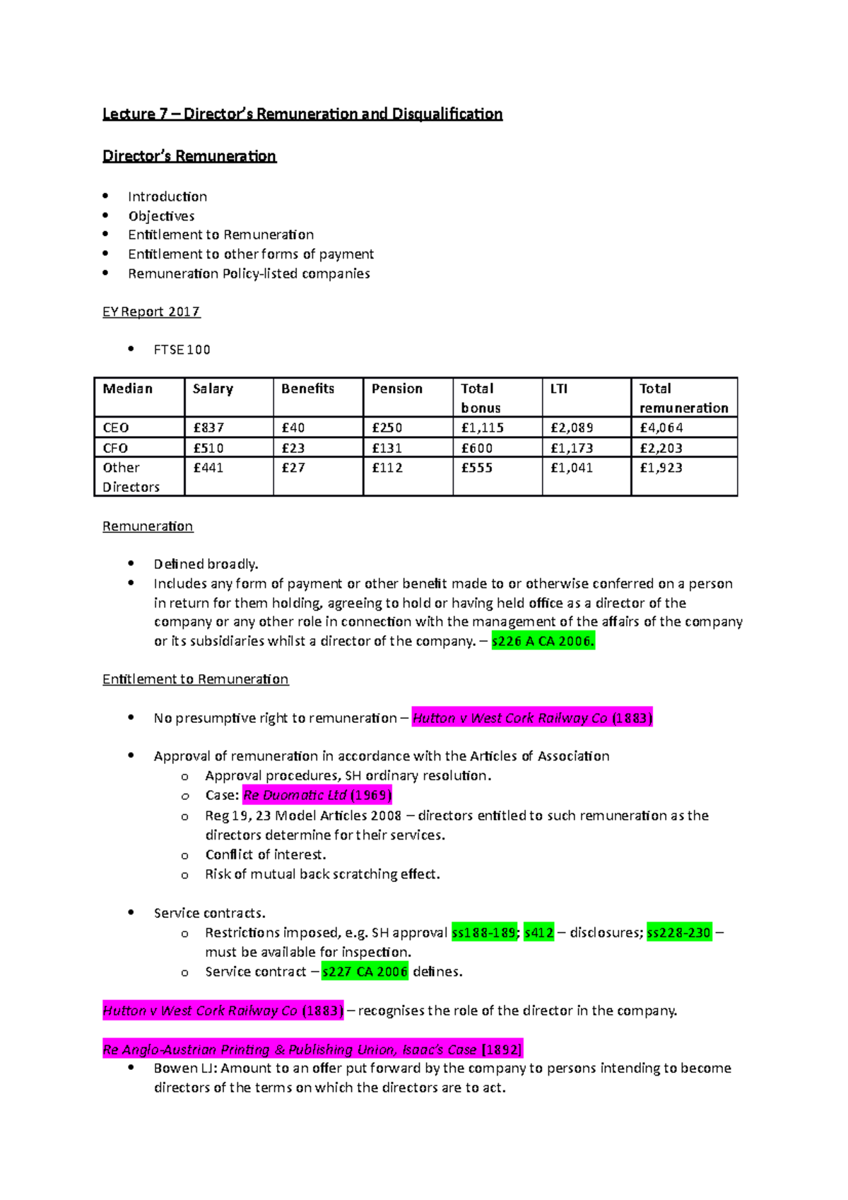 Lecture 7 - Director's Remuneration and Disqualification - Lecture 7 ...