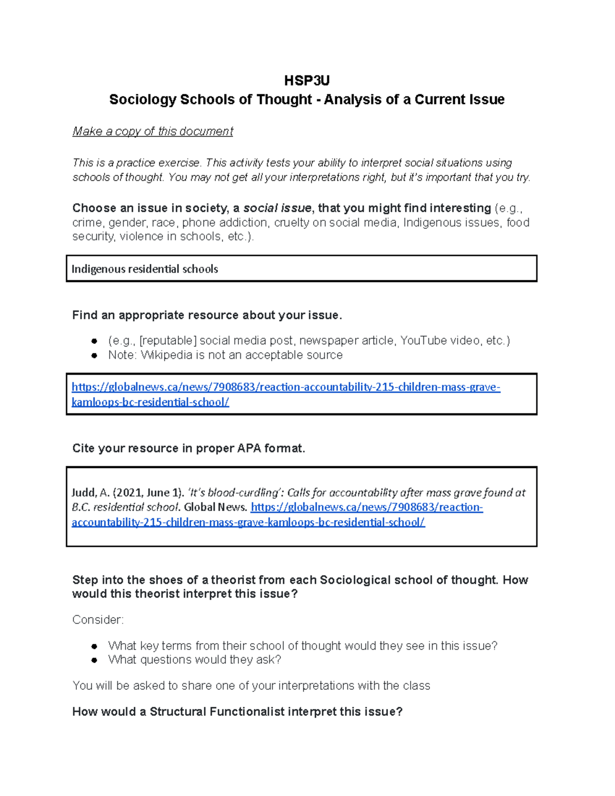 Lesson 2 Analysis of a Current Issue - HSP3U Sociology Schools of ...