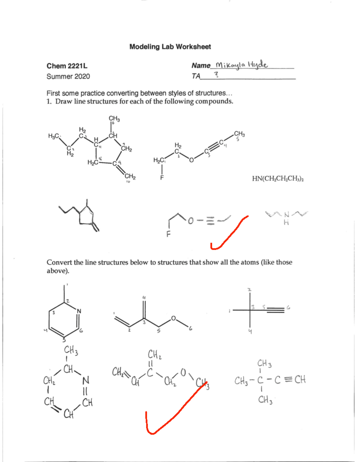 Modeling Lab Worksheet - CHEM2221L - Studocu