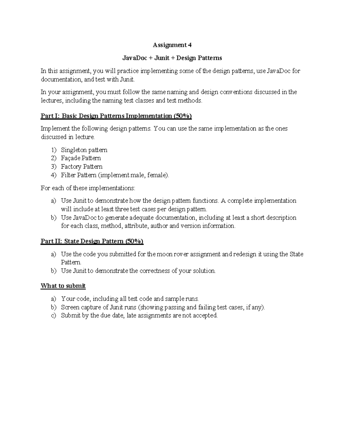 Assignment 4 - Junit+Java Doc+Design Patterns - Assignment 4 JavaDoc ...