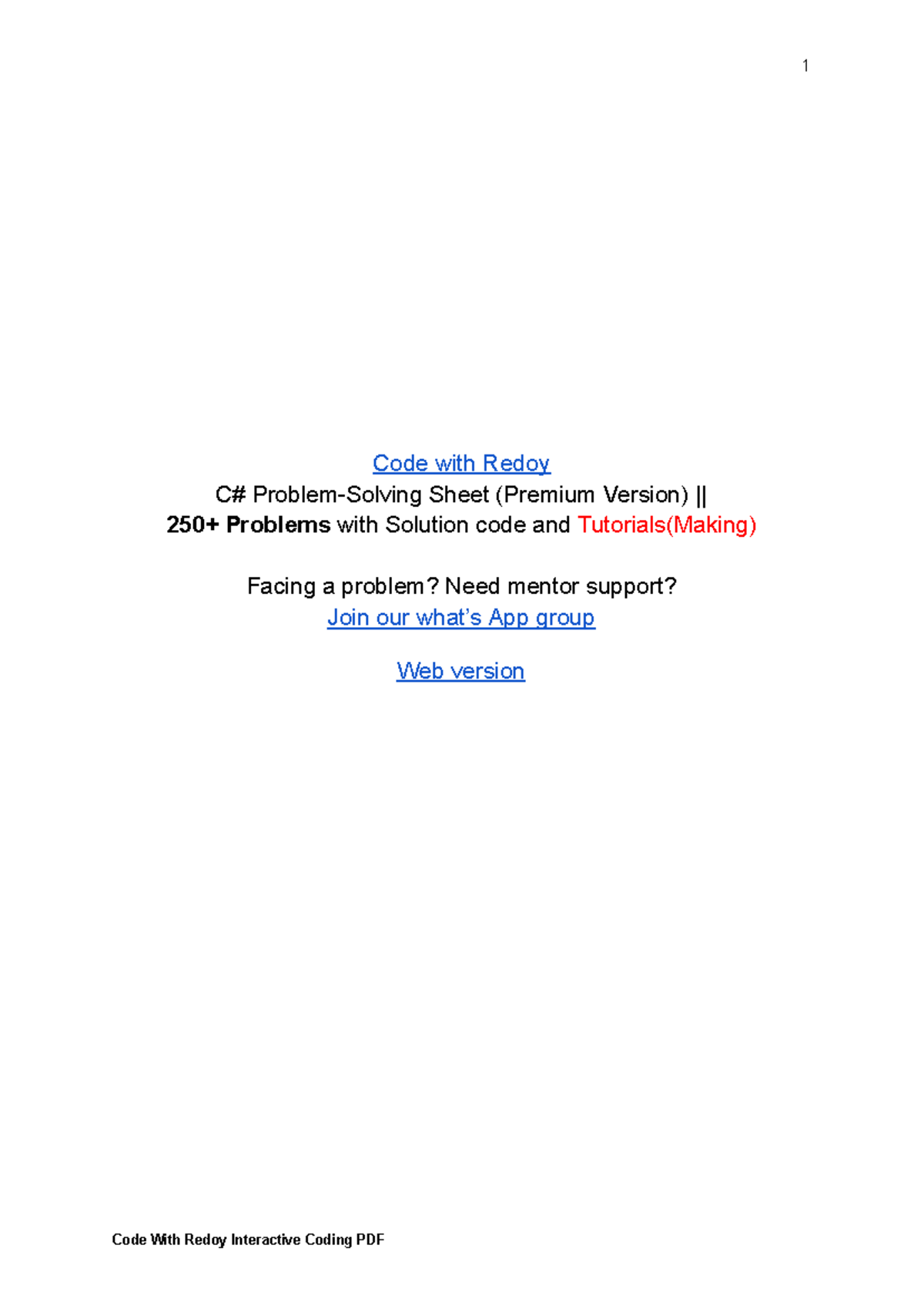 C# Problem Solving-sheet (Premium Version) - Code with Redoy - Code with Redoy C# Problem ...