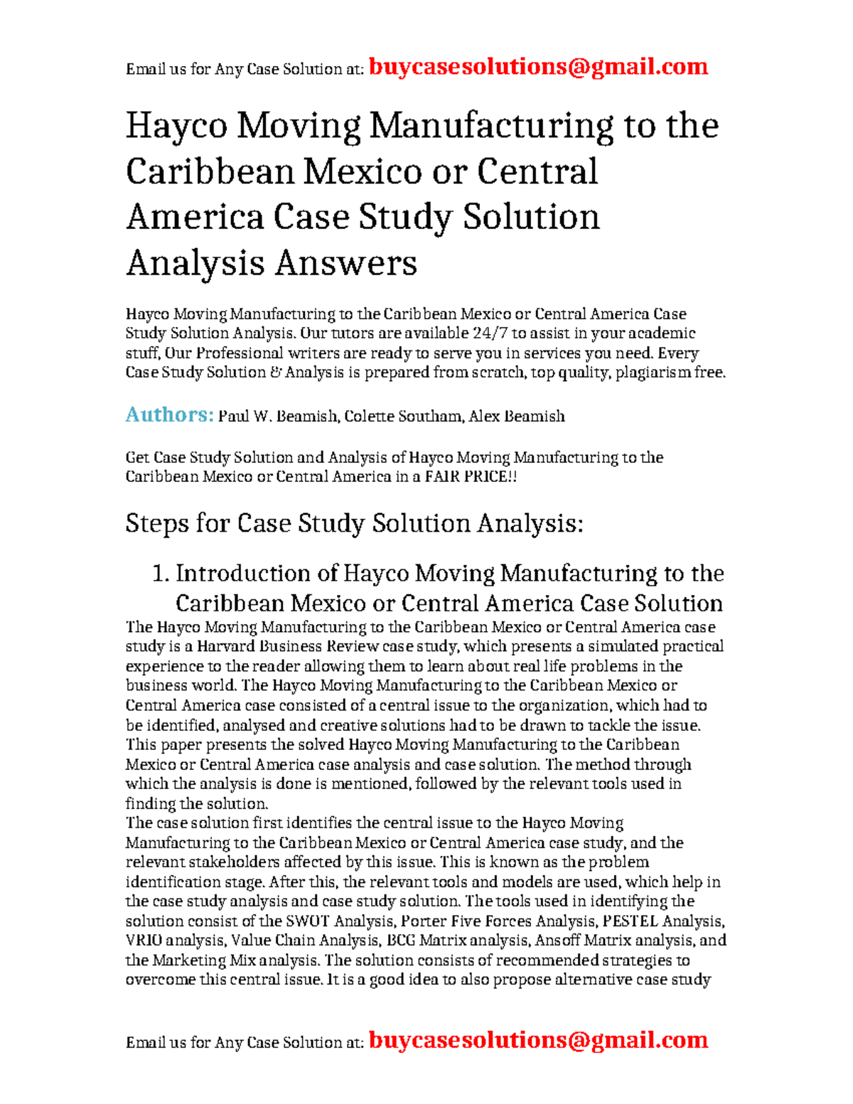 Case Solution Hayco Moving Manufacturing to the Caribbean Mexico or Central America - Hayco ...