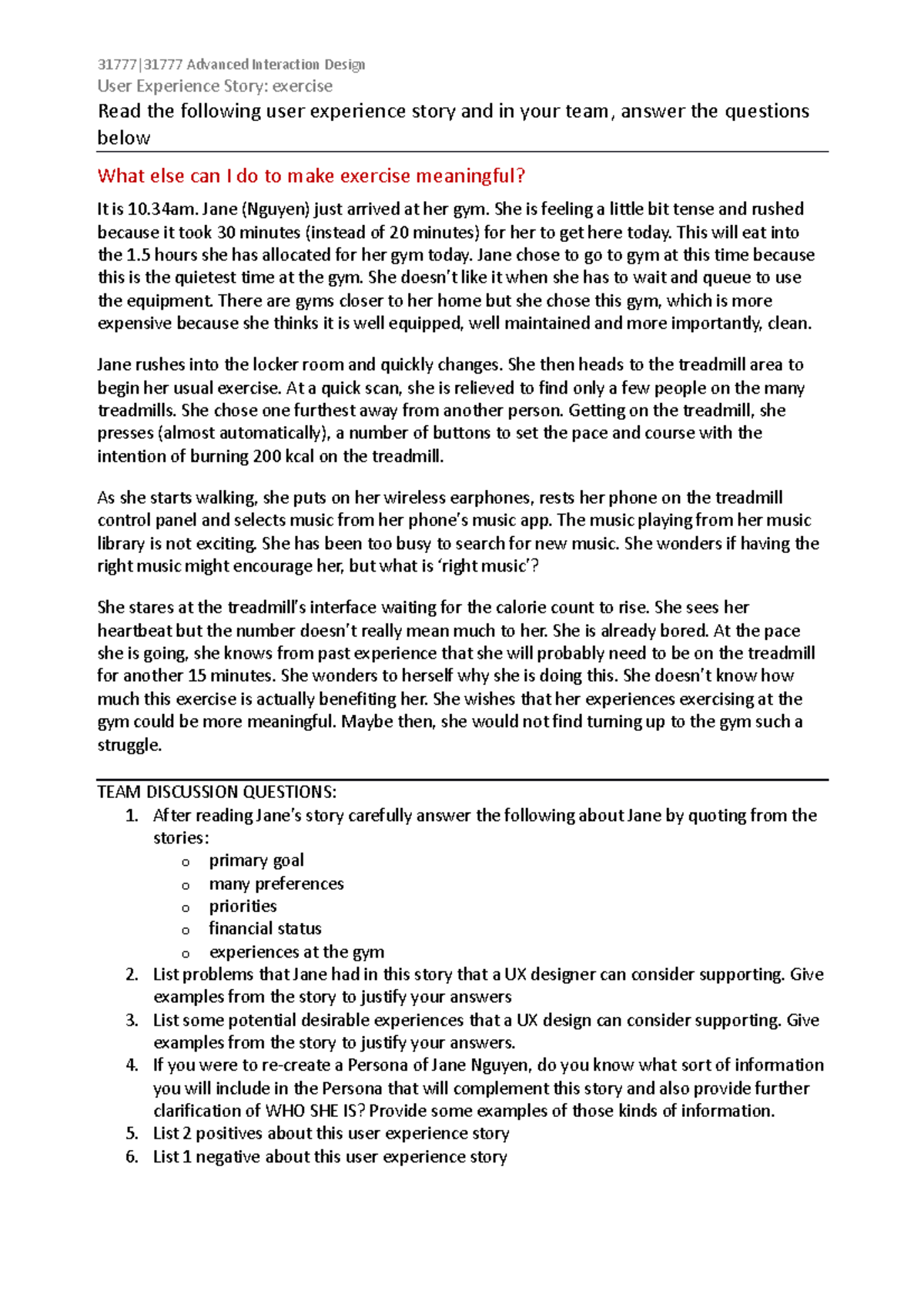 Jane Nguyen User Experience story - 31777|31777 Advanced Interaction Design User Experience ...