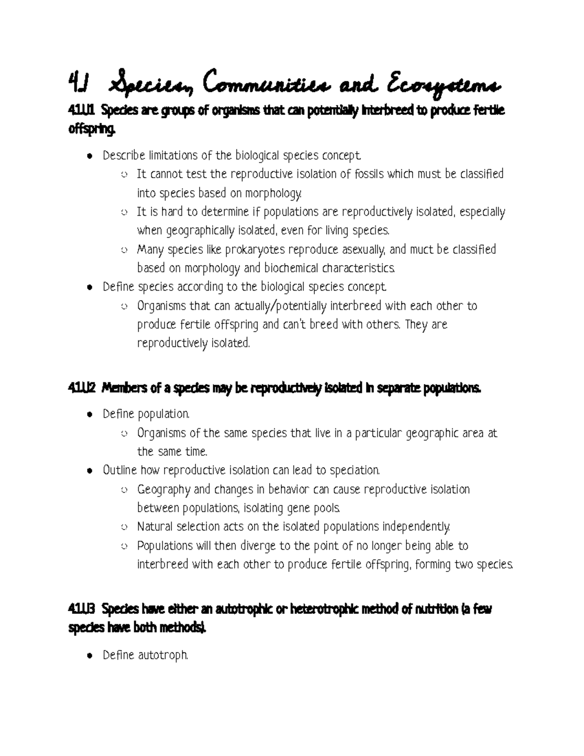 4.1 Species, Communities and Ecosystems - 1 Species are groups of ...