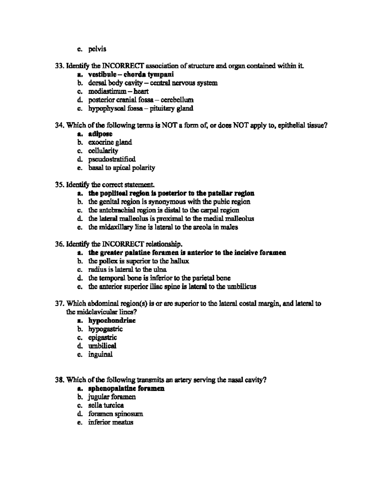 Human Anatomy Practice Exam 1 pg6 - e. pelvis 33. Identify the ...