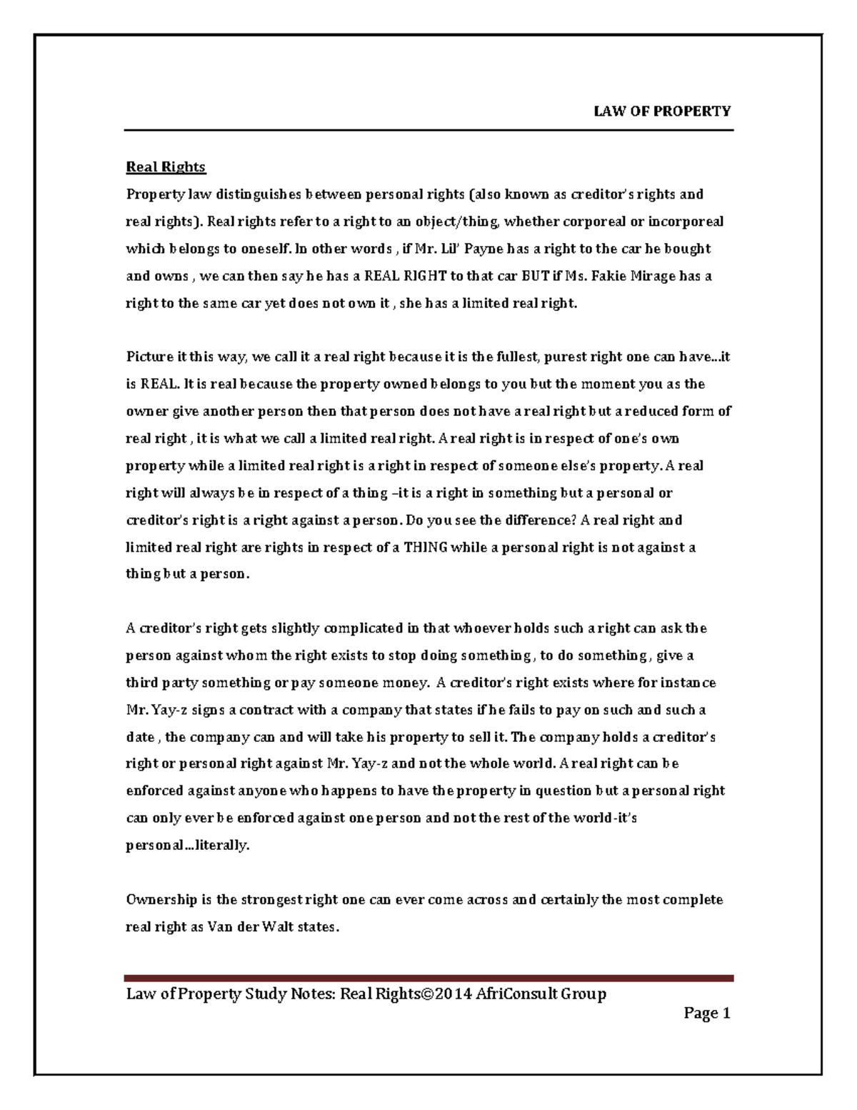 Property Law - Real Rights Study Notes - Law of Property Study Notes ...