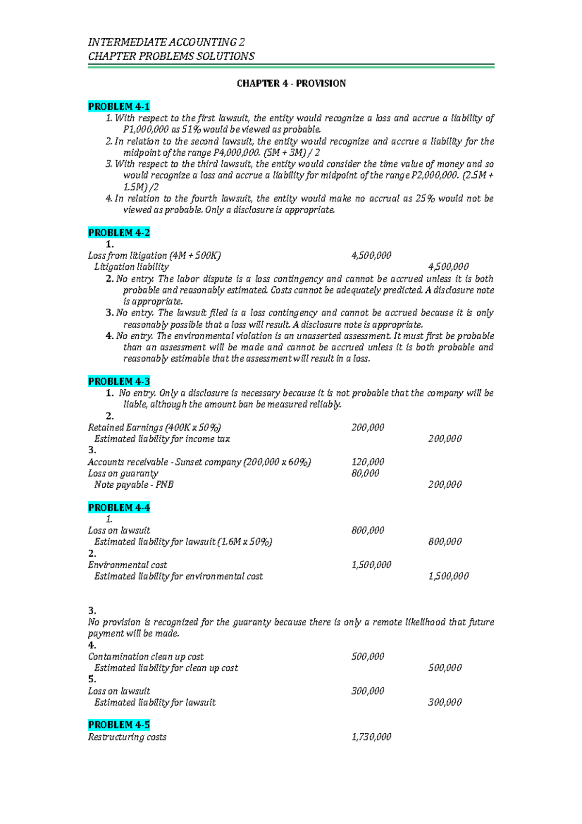 Ch4 - Provision - ANSWER KEY - VALIX IA2 - CHAPTER PROBLEMS SOLUTIONS ...