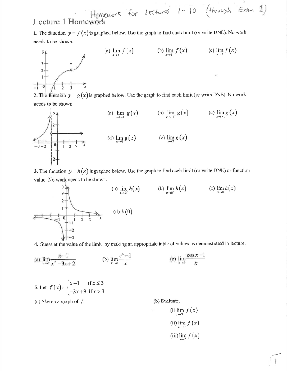 Homework for Lectures 1-10 - Homework for Lectures (through Exam 1 ...