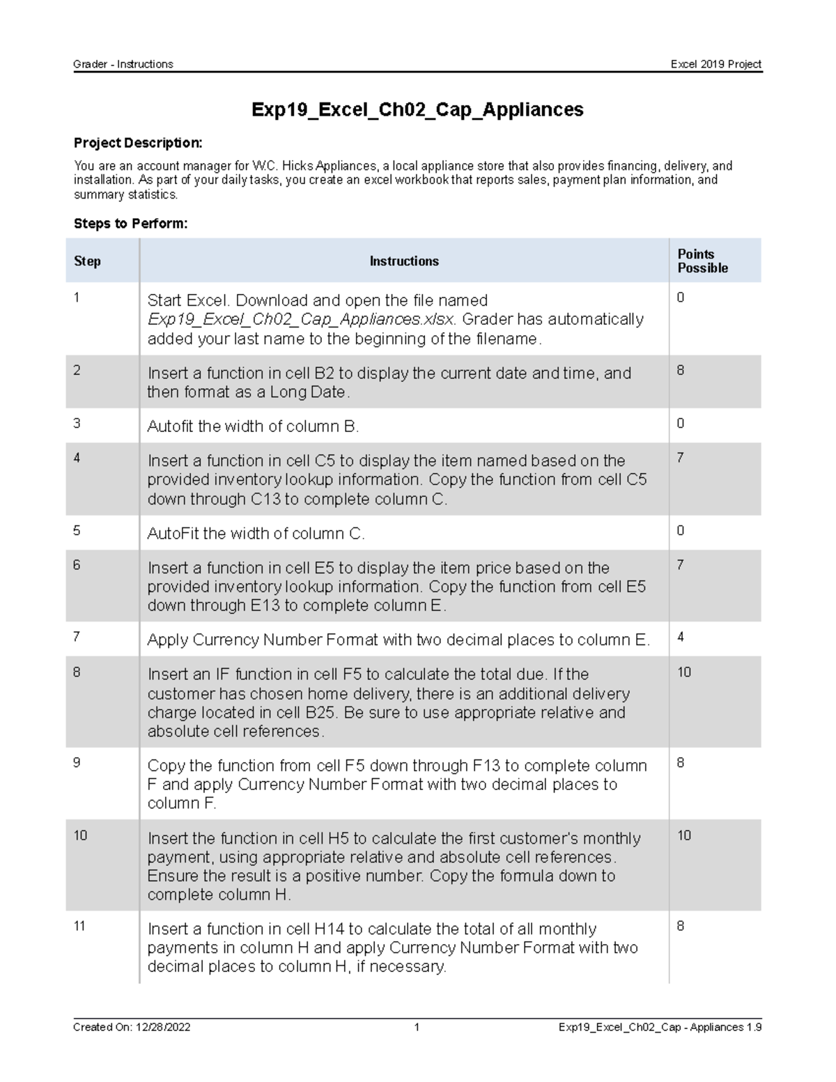 Exp19 Excel Ch02 Cap Appliances Instructions - Grader - Instructions Excel 2019 Project - Studocu