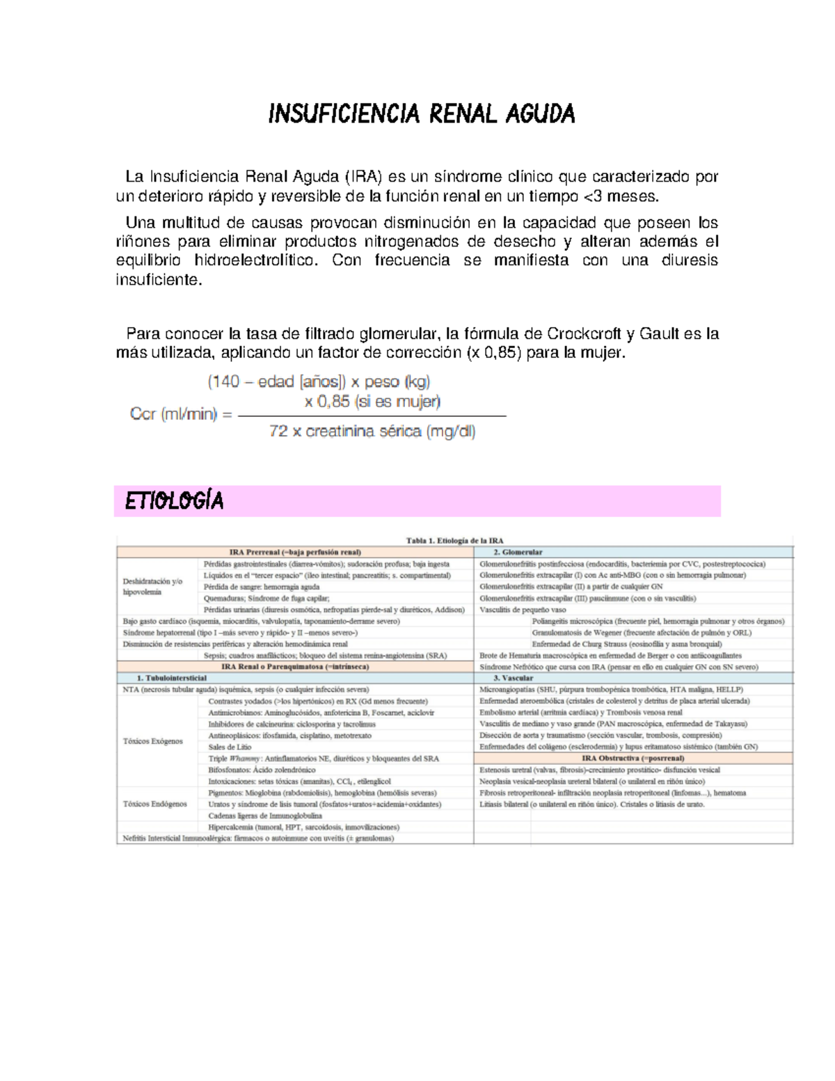 IRA E IRC - Ira e irc - INSUFICIENCIA RENAL AGUDA La Insuficiencia Renal Aguda (IRA) es un ...