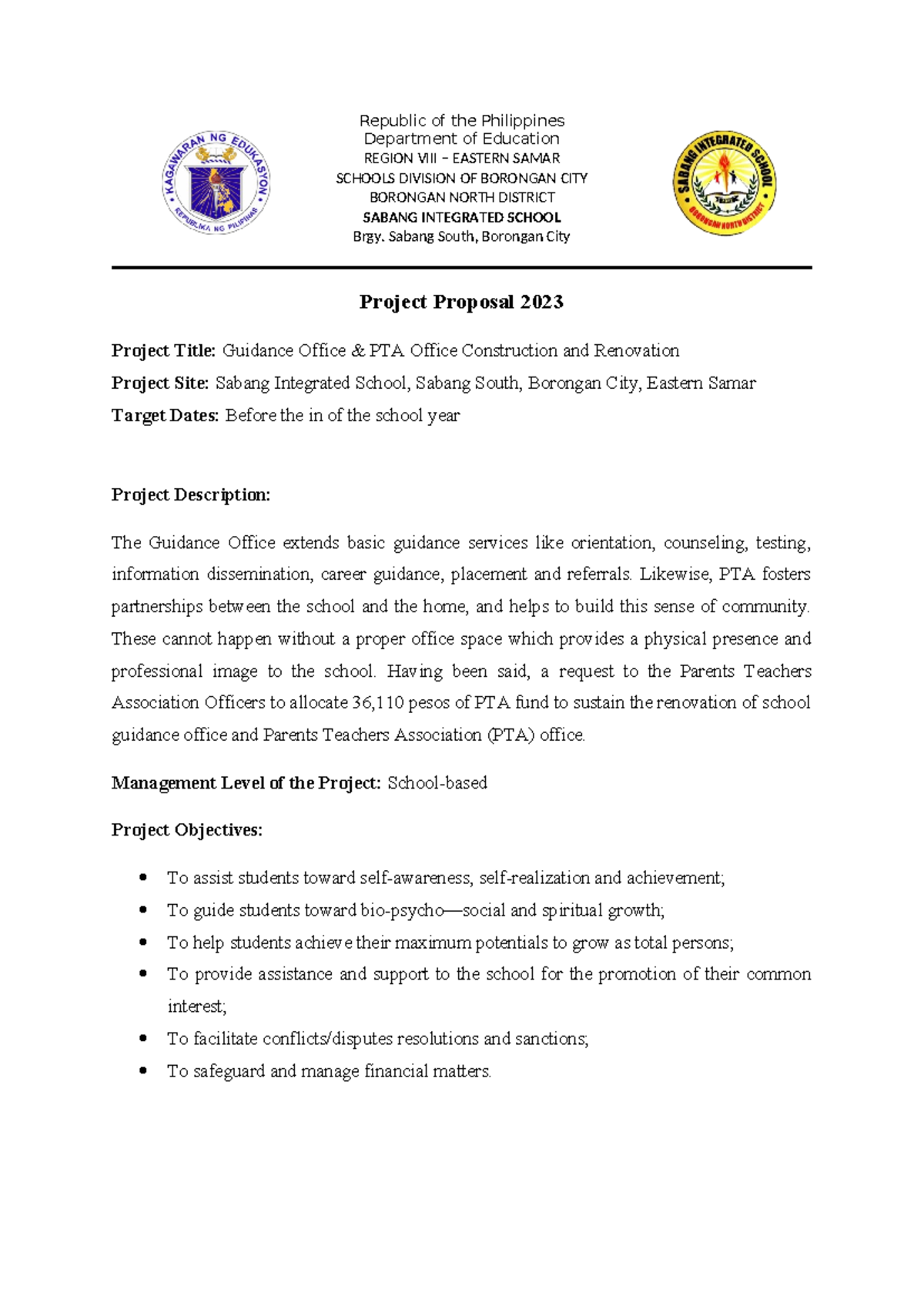 Project Proposal CPC - Republic of the Philippines Department of ...