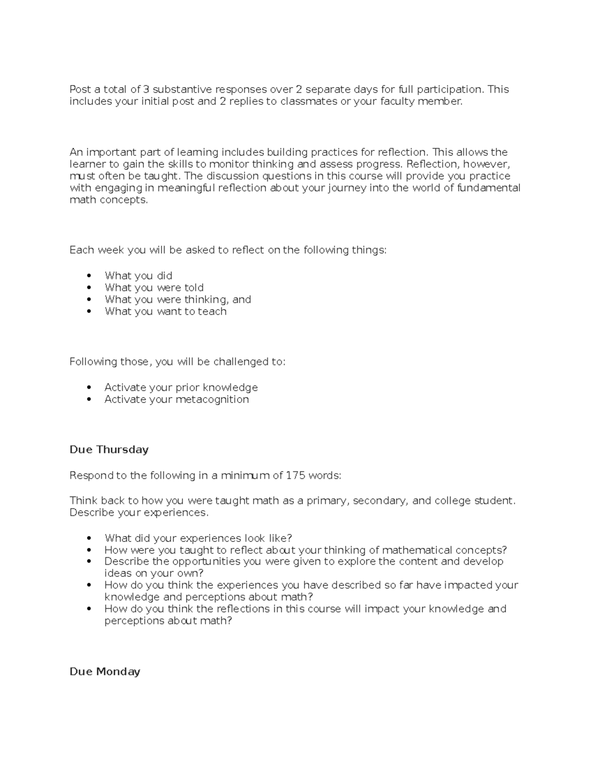 Week 1 Summaritive Assessment MATH:214 - Post a total of 3 substantive ...