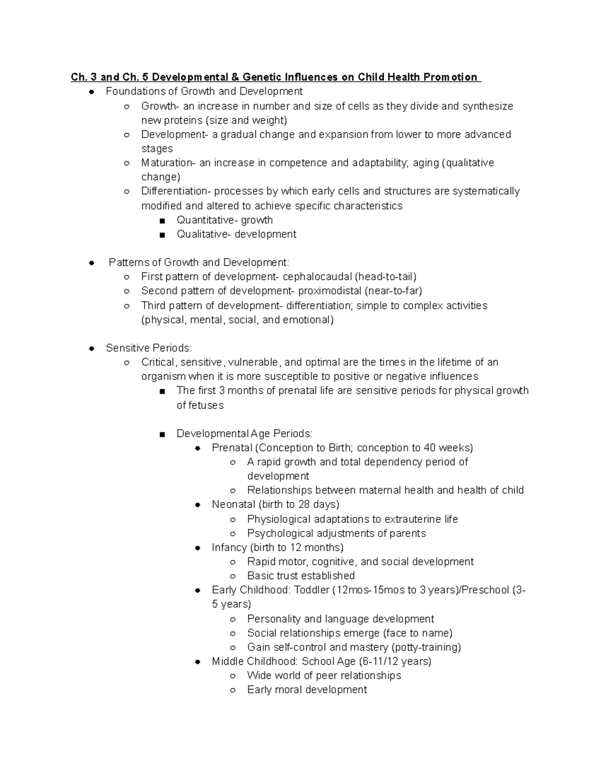 Ch. 3 and Ch. 5 Developmental & Genetic Influences on Child Health ...