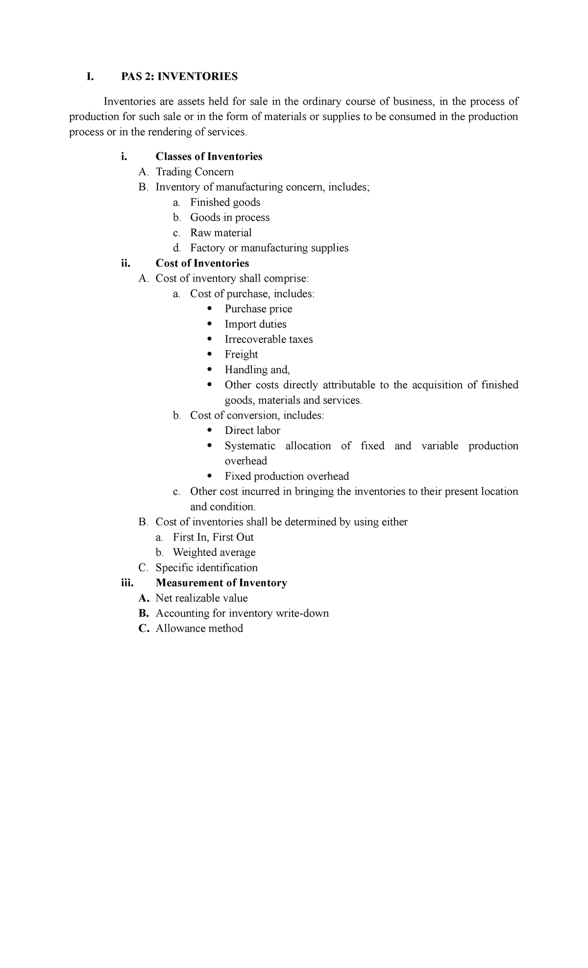 CFAS PAS 2; Inventories - I. PAS 2: INVENTORIES Inventories are assets ...