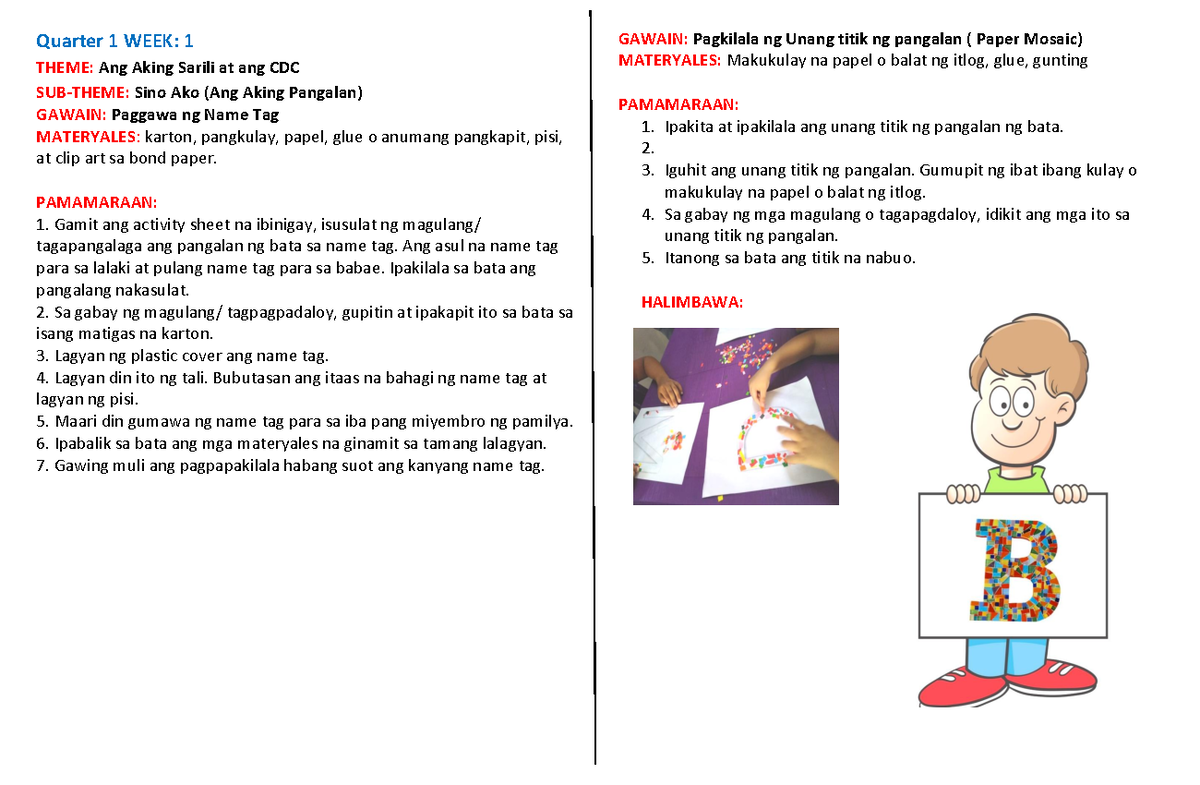 Worksheet Quarter 1 PART 2 - Quarter 1 WEEK: 1 THEME: Ang Aking Sarili ...