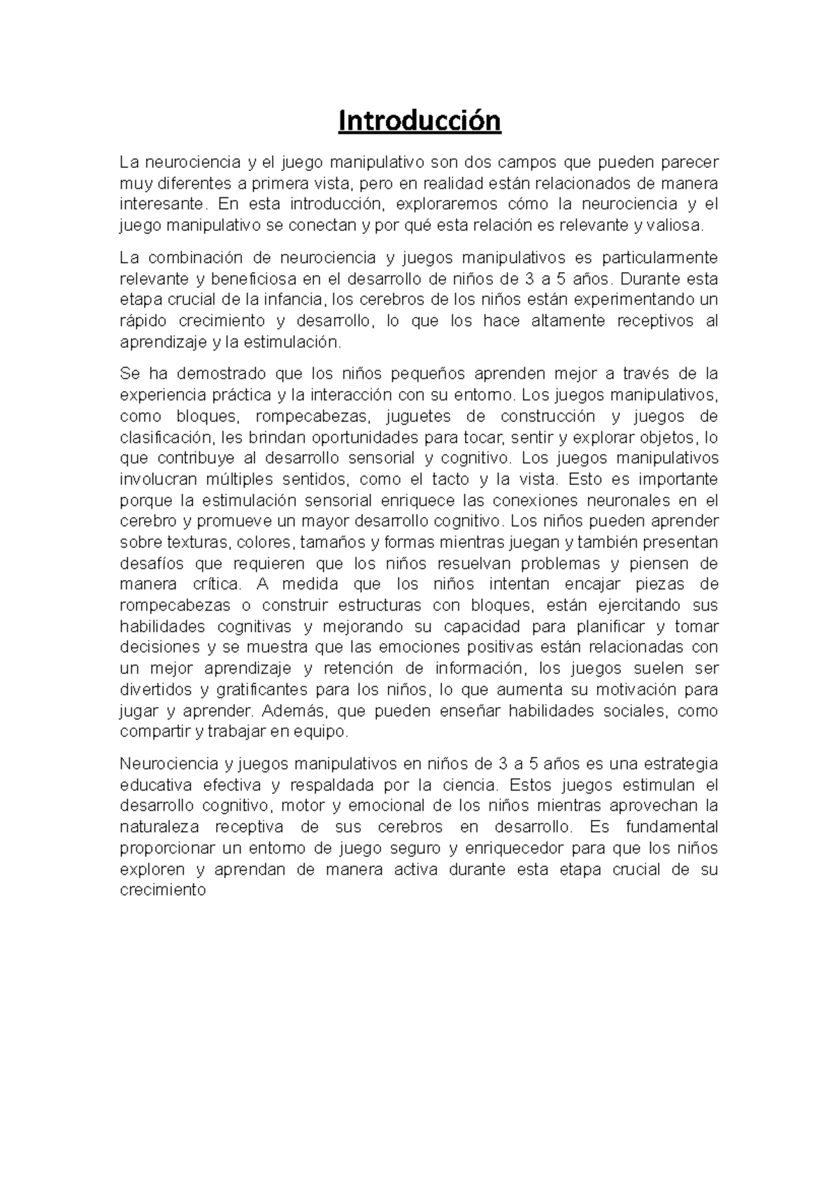 Neurociencia - muy bueno - Introducción La neurociencia y el juego ...