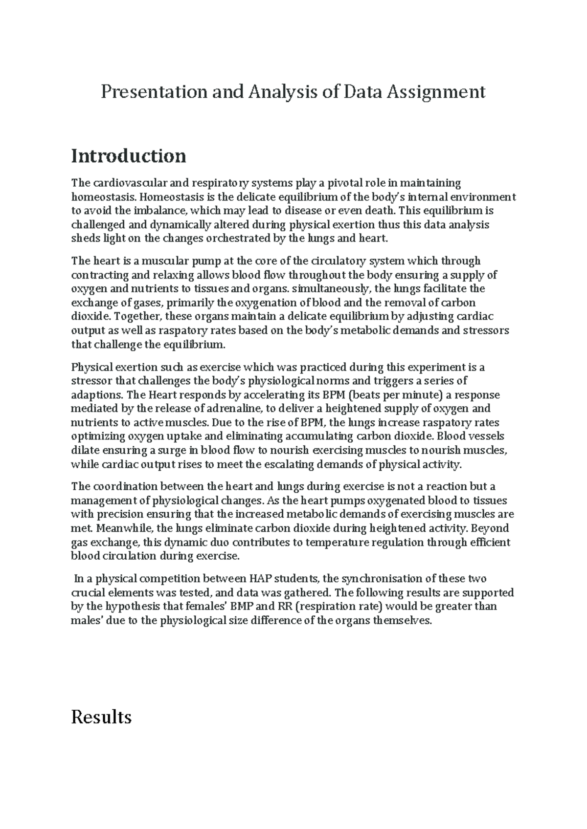 Presentation And Analysis Of Data Assignment Presentation And