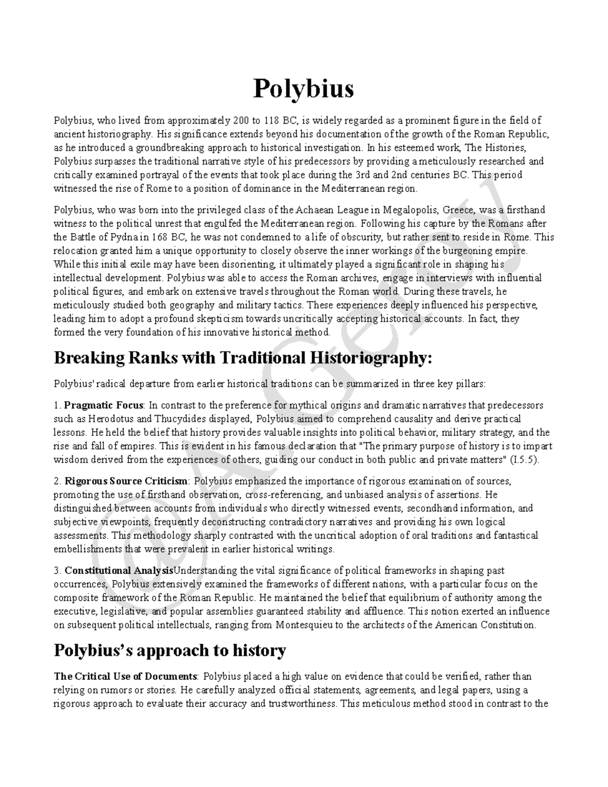 Polybius - Summary Masters History - Polybius Polybius, who lived from ...