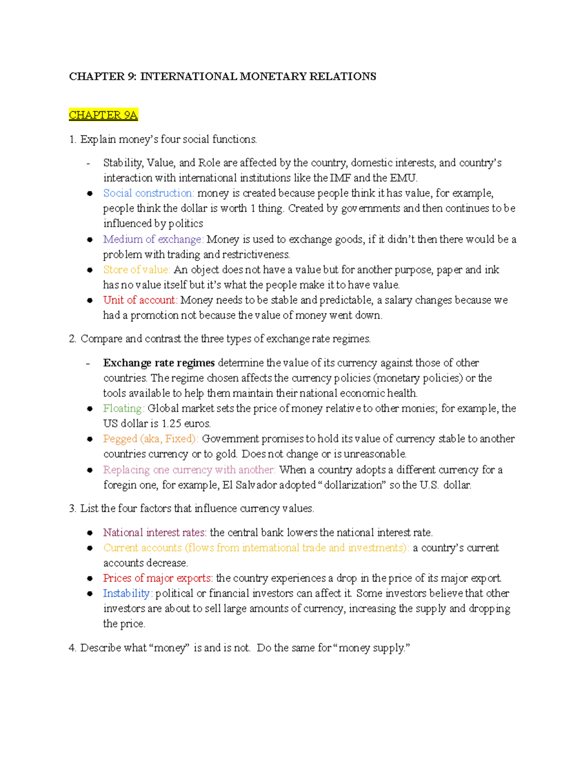 Exam 4 Roblyer - Exam 4 notes - CHAPTER 9: INTERNATIONAL MONETARY ...