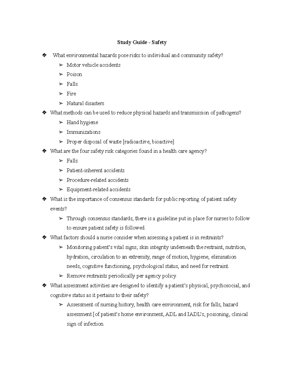 Safety Study Guide - Study Guide - Safety What environmental hazards ...