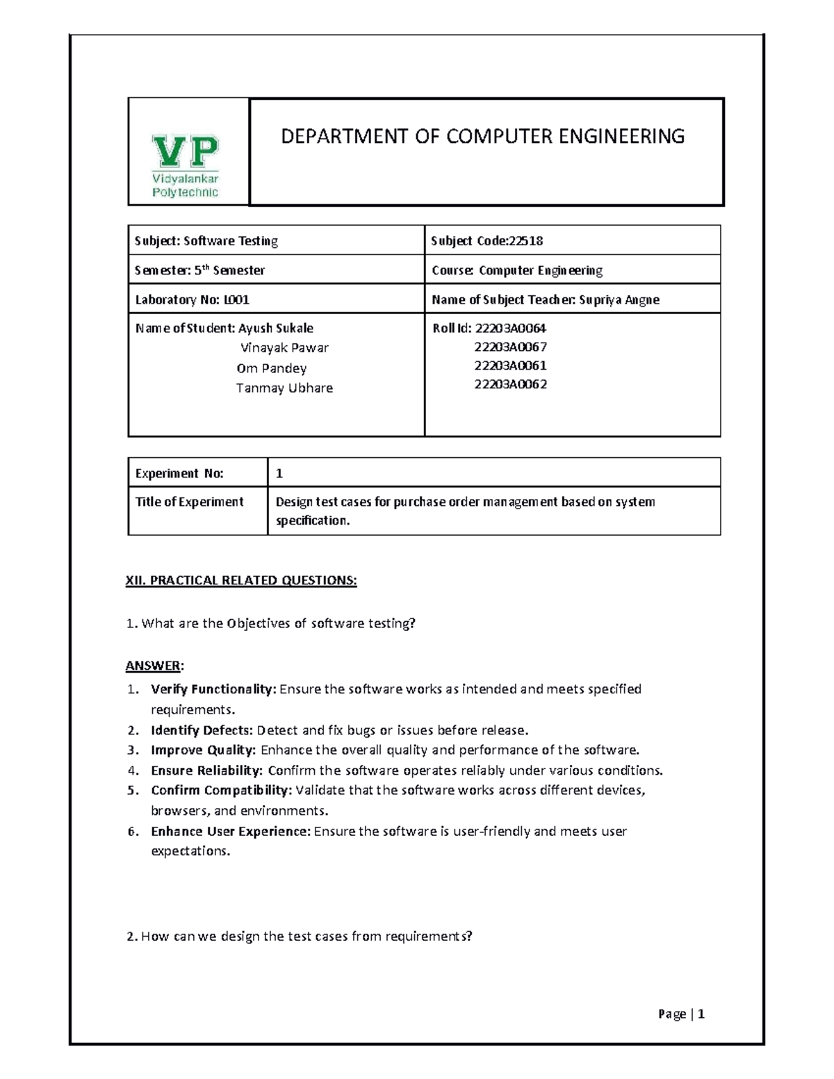 STE Practical-1 - Subject: Software Testing Subject Code: Semester: 5th ...