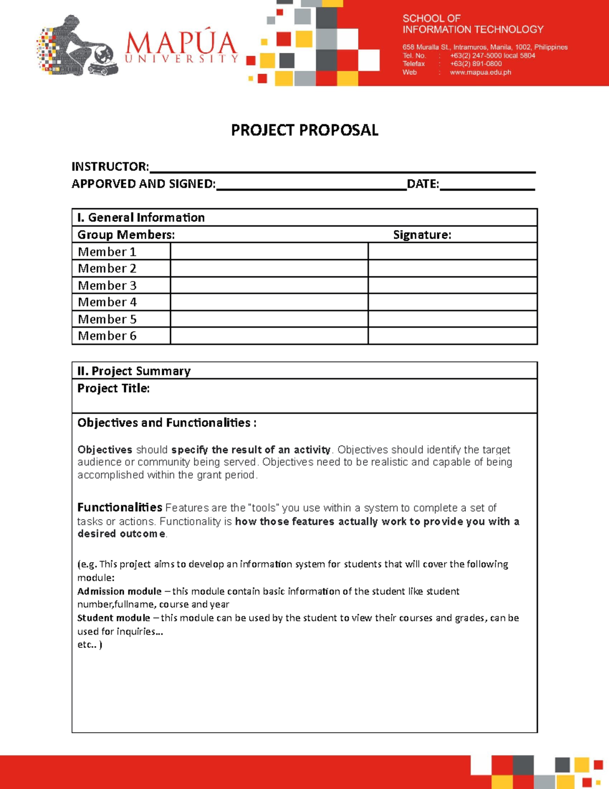Project Proposal Template - PROJECT PROPOSAL INSTRUCTOR: APPORVED AND ...