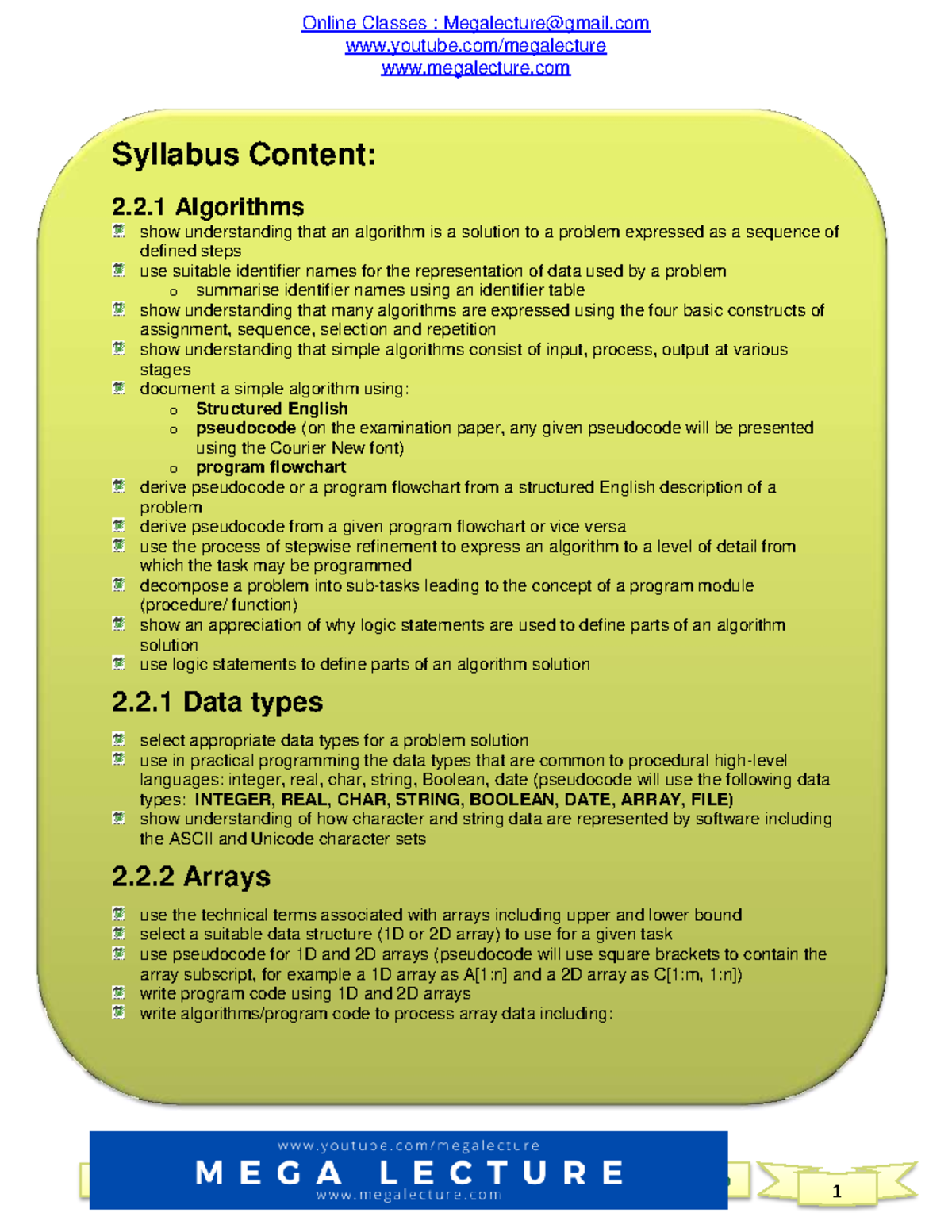 Algorithm-Flowcharts-Programming - Syllabus Content: 2.2 Algorithms show understanding that an ...