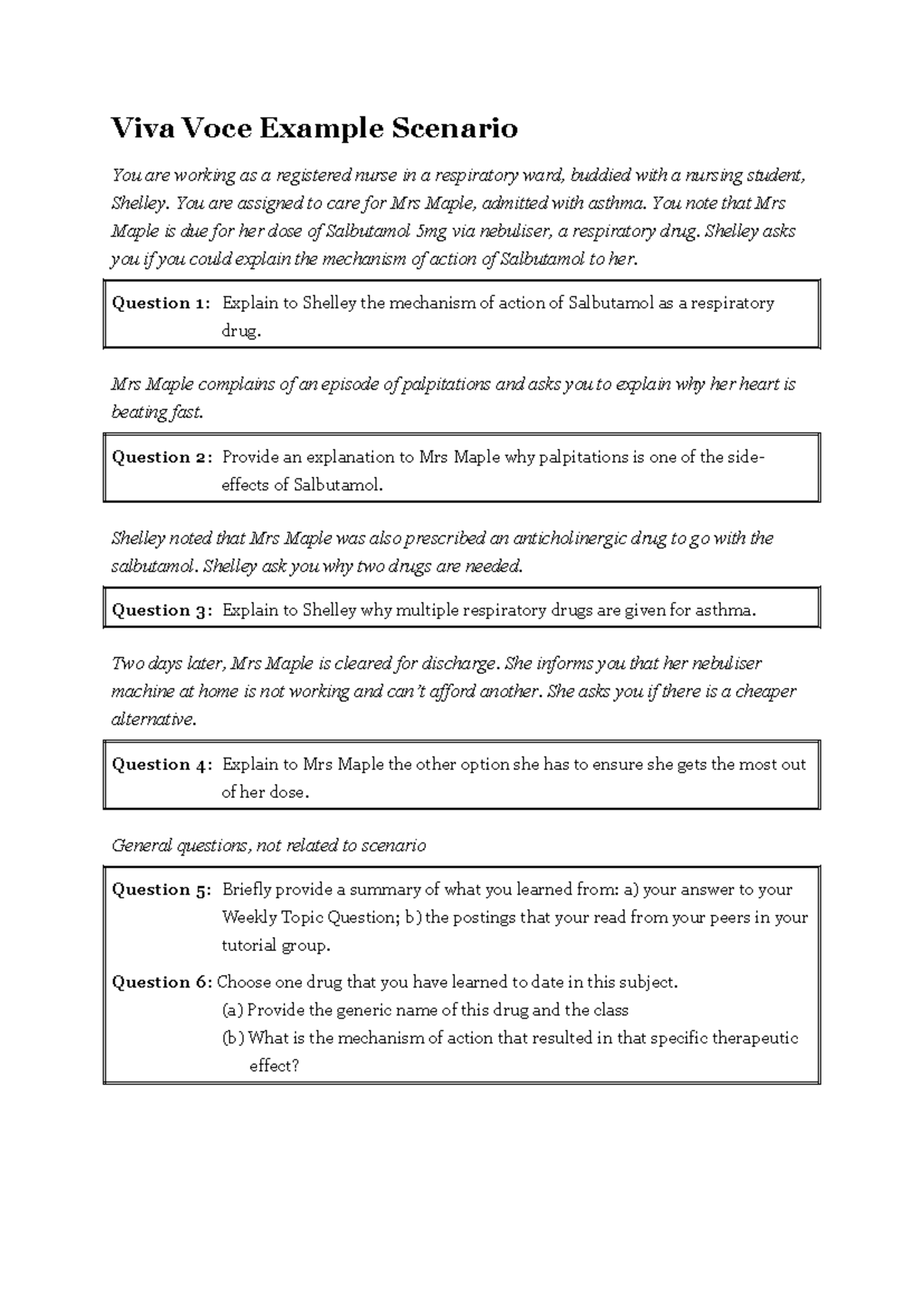 Viva Voce Example Scenario - You are assigned to care for Mrs Maple ...
