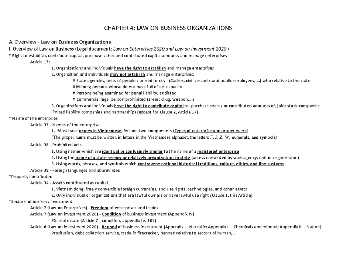 Law on Business Organizations - A. Overview - Law on Business ...