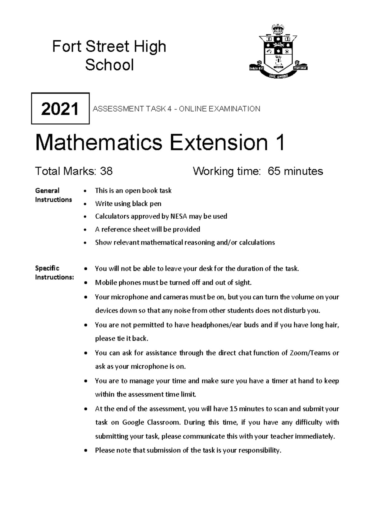 Ex1 2021 fort st trial paper w solutions 61890330 d4a62 - Fort Street High School 2021 ...