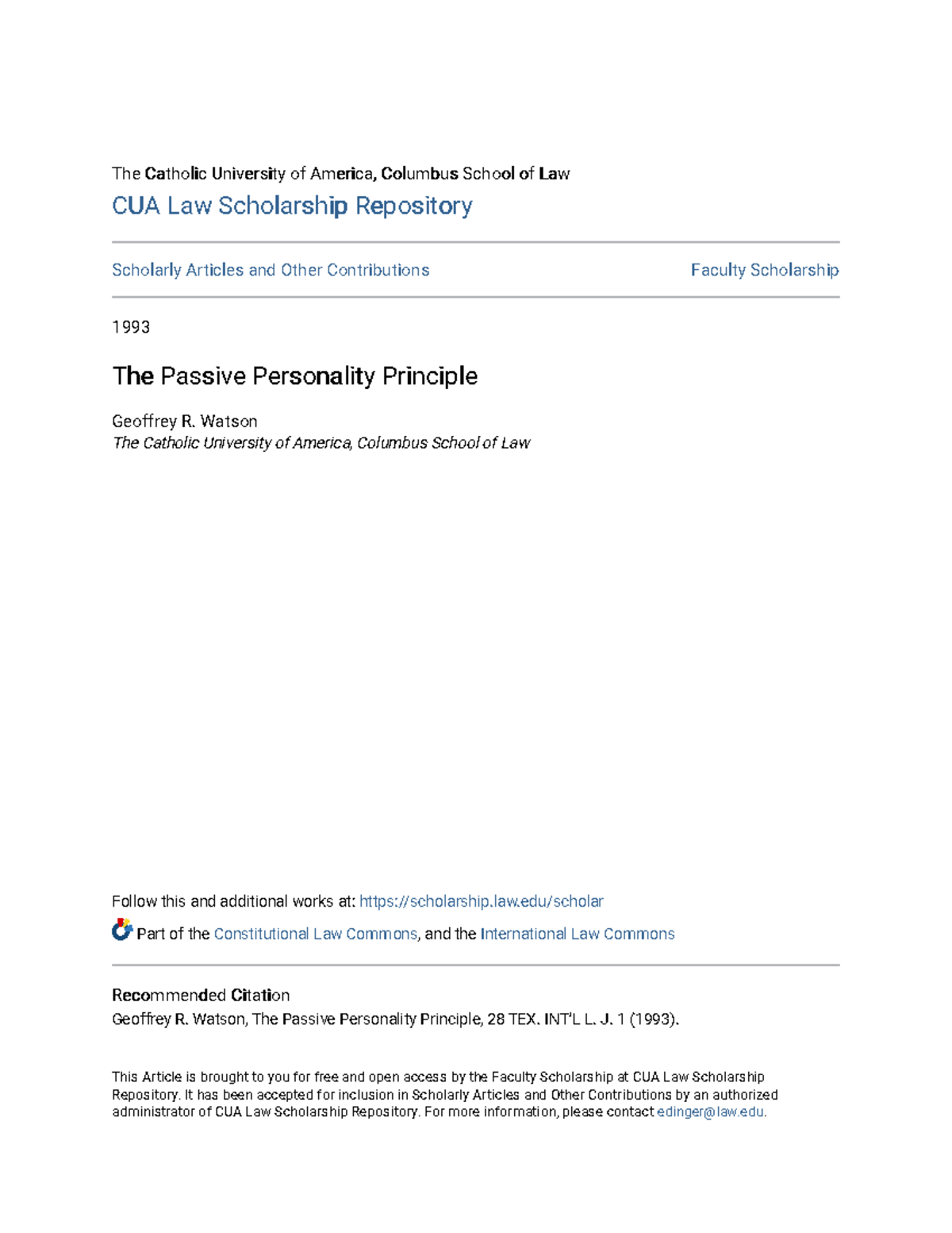 The Passive Personality Principle - The Catholic University of America ...